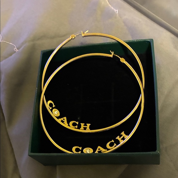 Coach | Jewelry | Coach Gold Logo Hoop Earrings | Poshmark